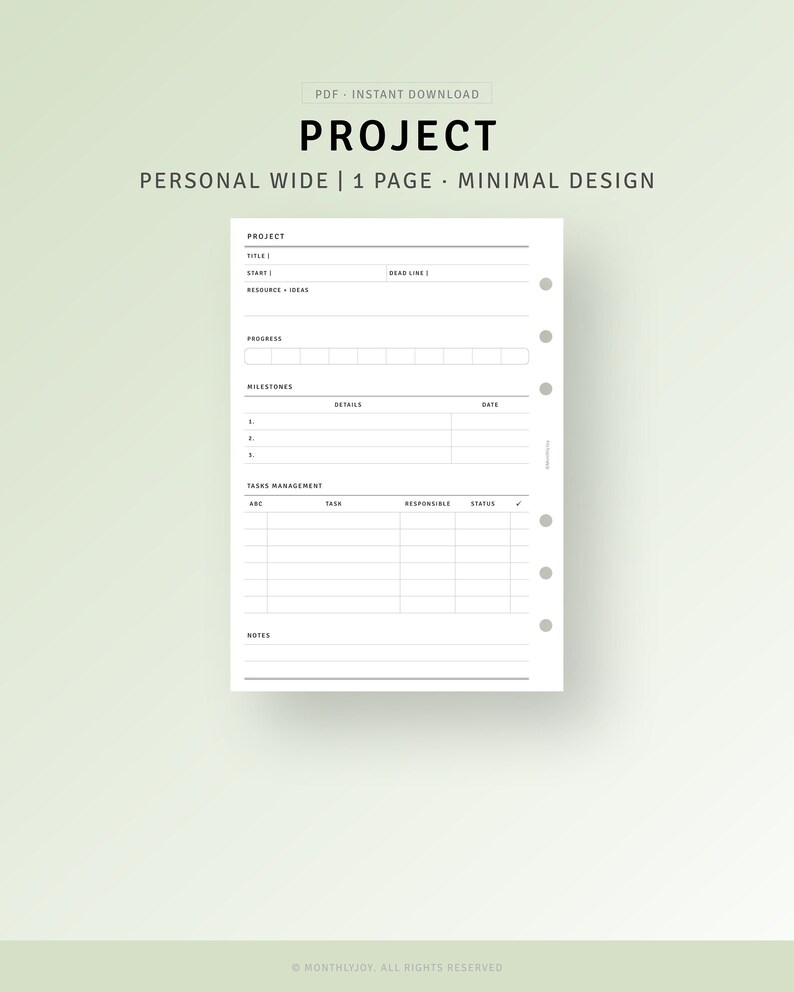 Project Planner Printable Personal Wide Inserts Project - Etsy