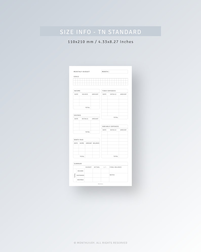 STANDARD TN Budget Planner Printable Finance Tracker - Etsy
