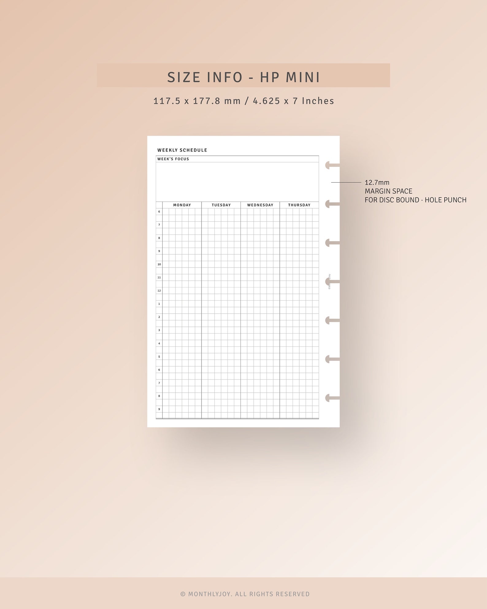 Weekly Schedule Template HP Mini Printable Inserts, Undated Weekly ...