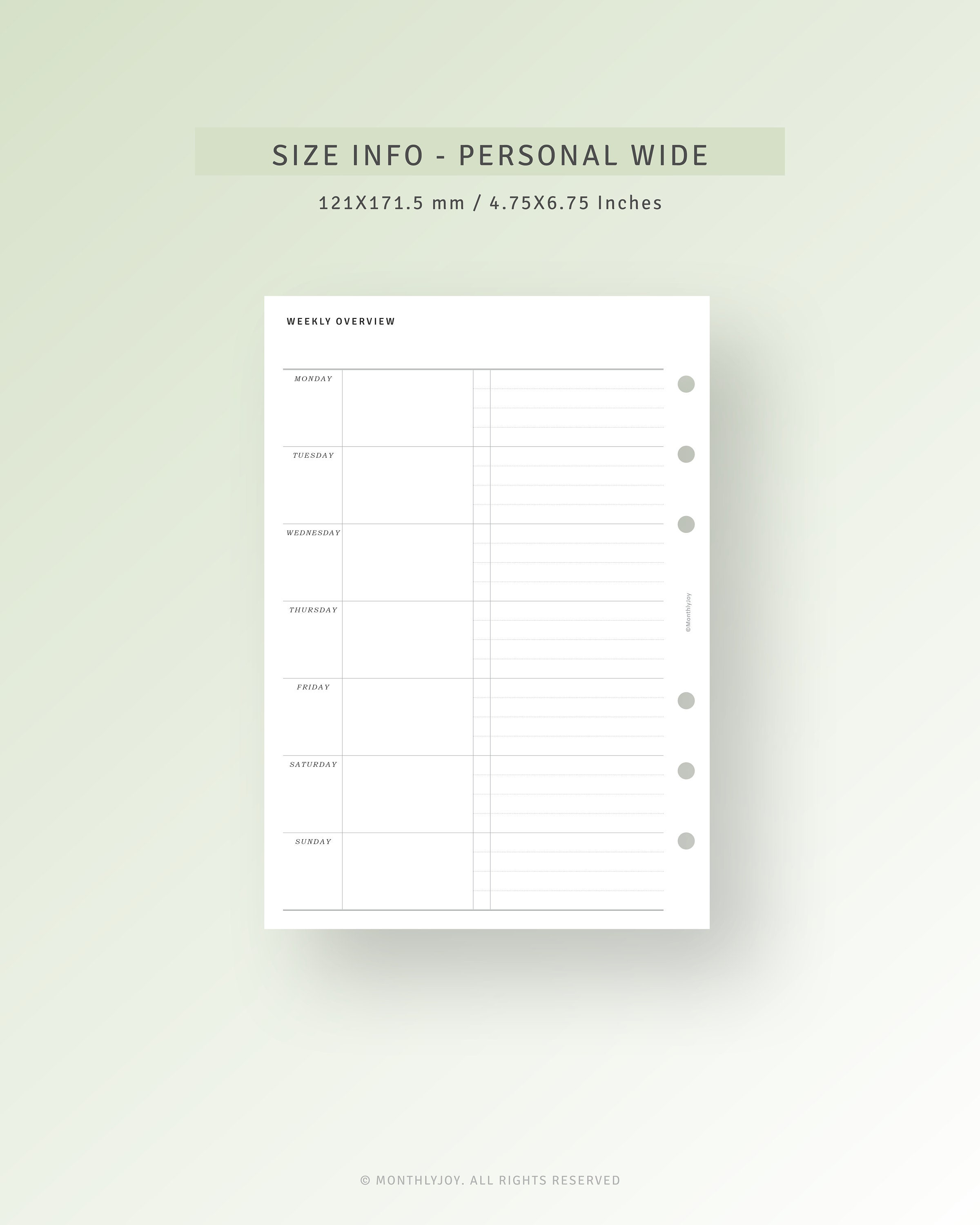 Weekly Overview Printable Personal Wide Inserts Undated - Etsy