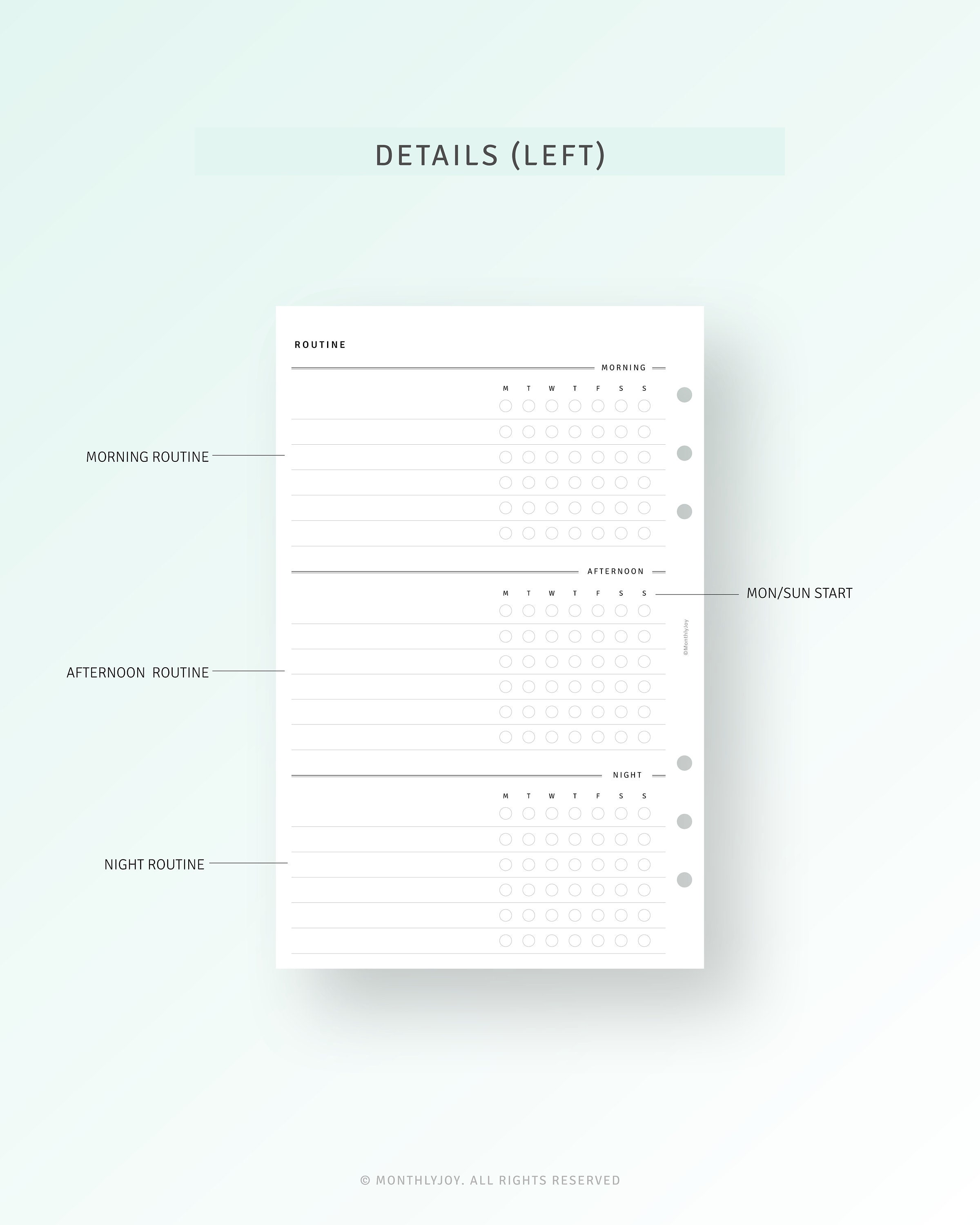 Routine Planner Printable Half Size Inserts, Weekly Habit Tracking Log ...