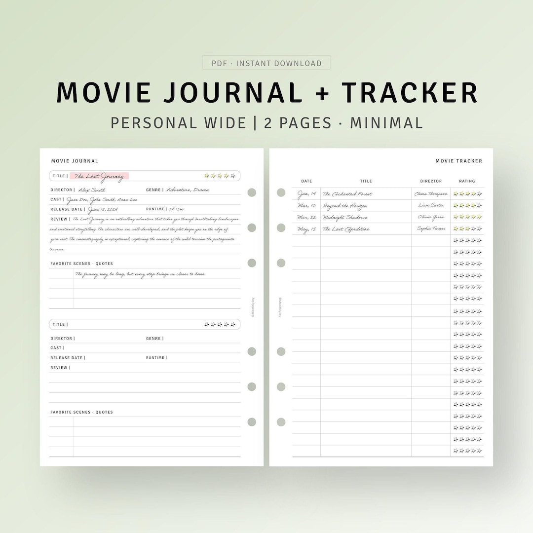 Printable Movie Journal Tracker Personal Wide Inserts, TV Series Review ...