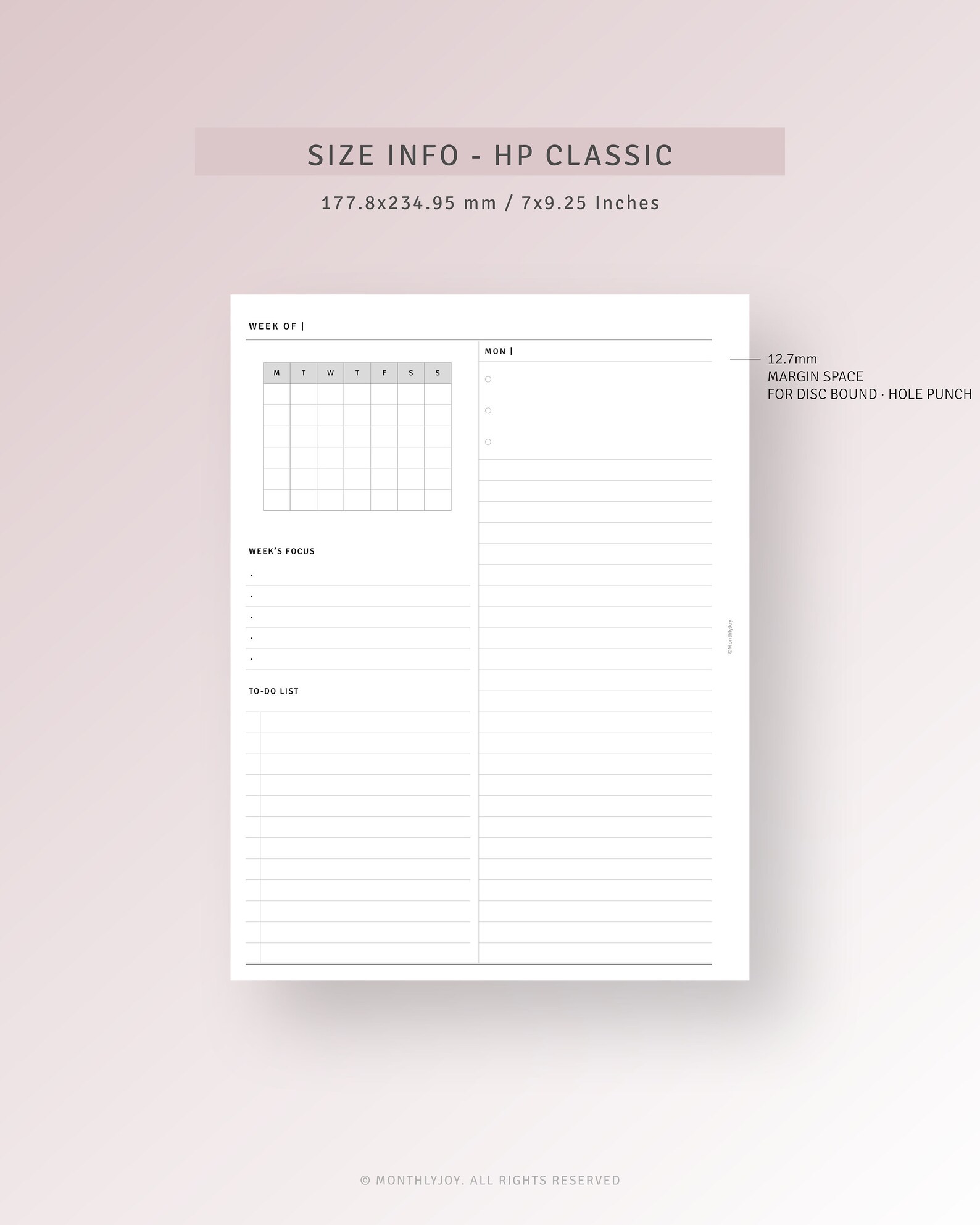 Week on 4 Pages Printable HP Classic Inserts, Undated Weekly Planner ...