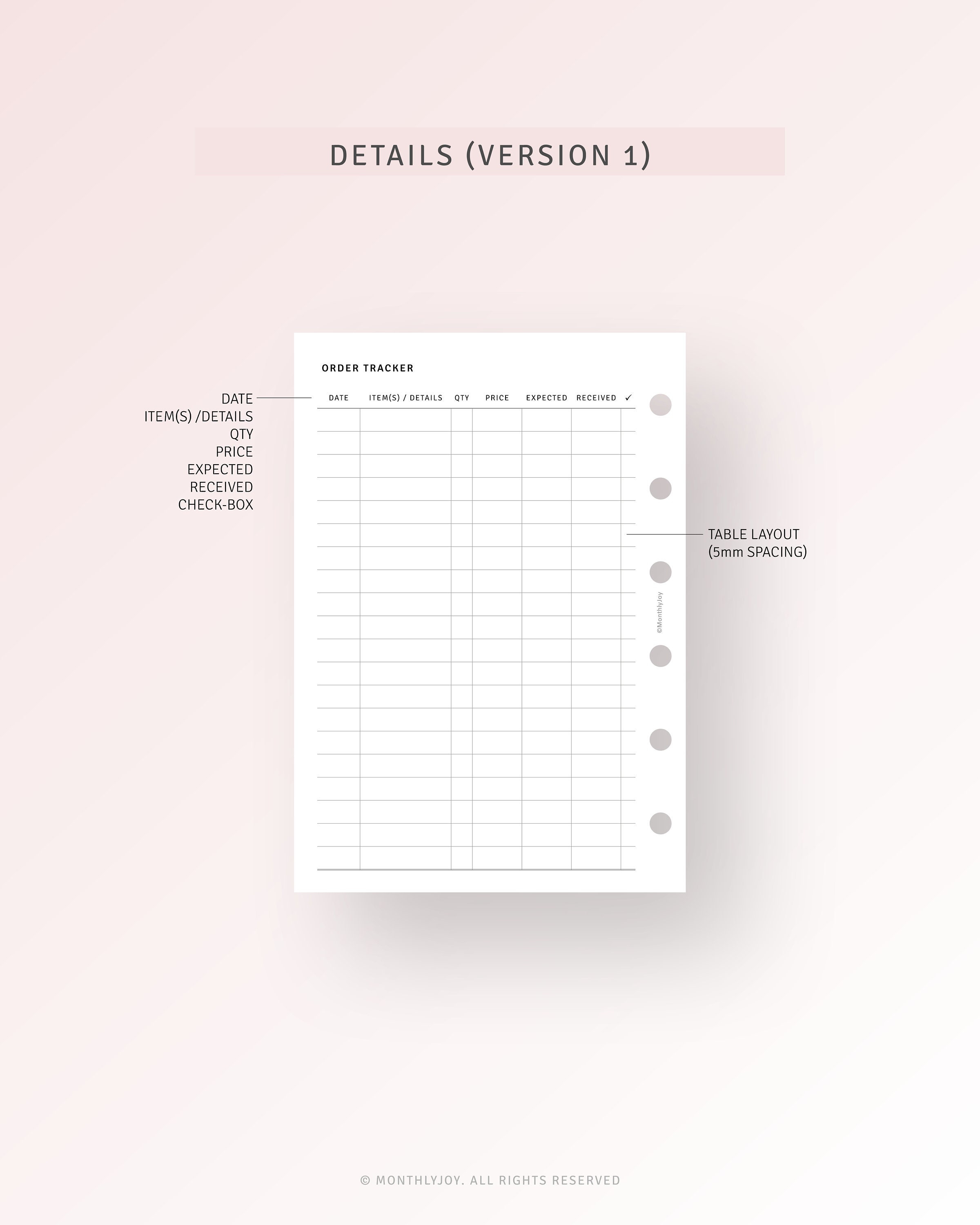 Order Tracker Printable Pocket Plus Planner Inserts, Online Shopping ...
