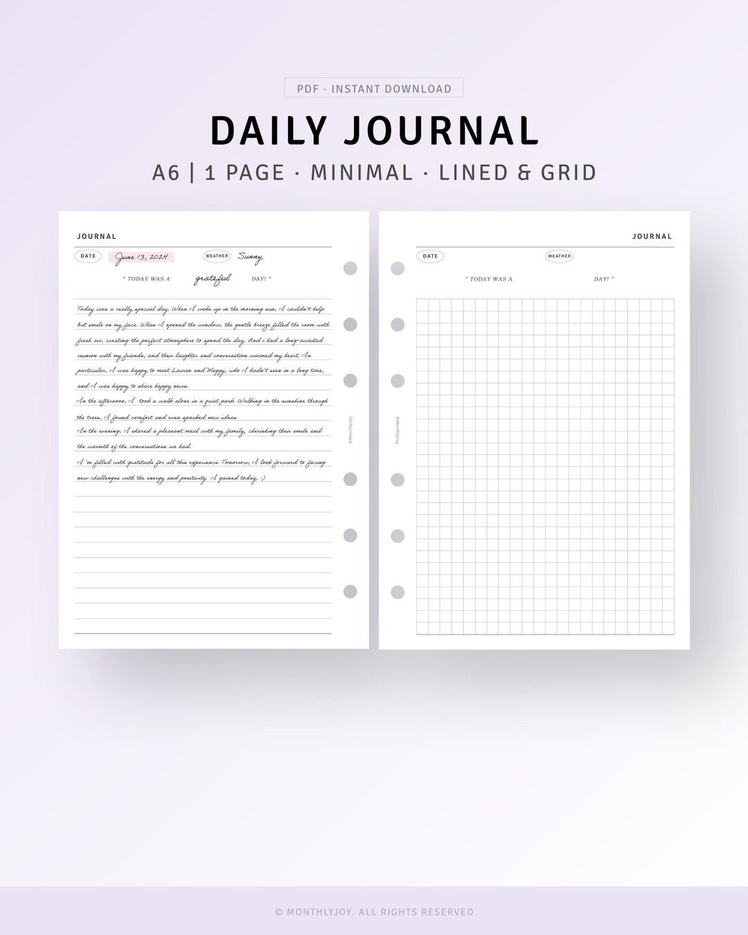 Daily Journal Pages A6 Inserts Printable Manifest Journal, Blank Daily ...