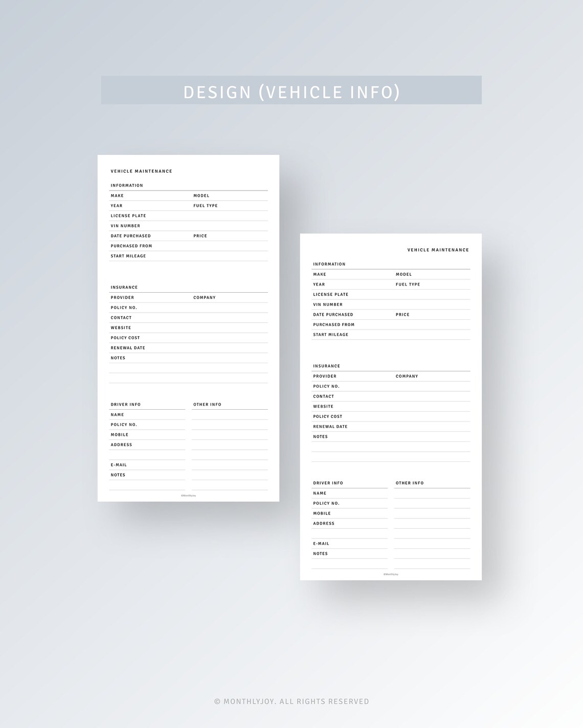 Car Maintenance Log Printable TN Standard Inserts Car Repair - Etsy