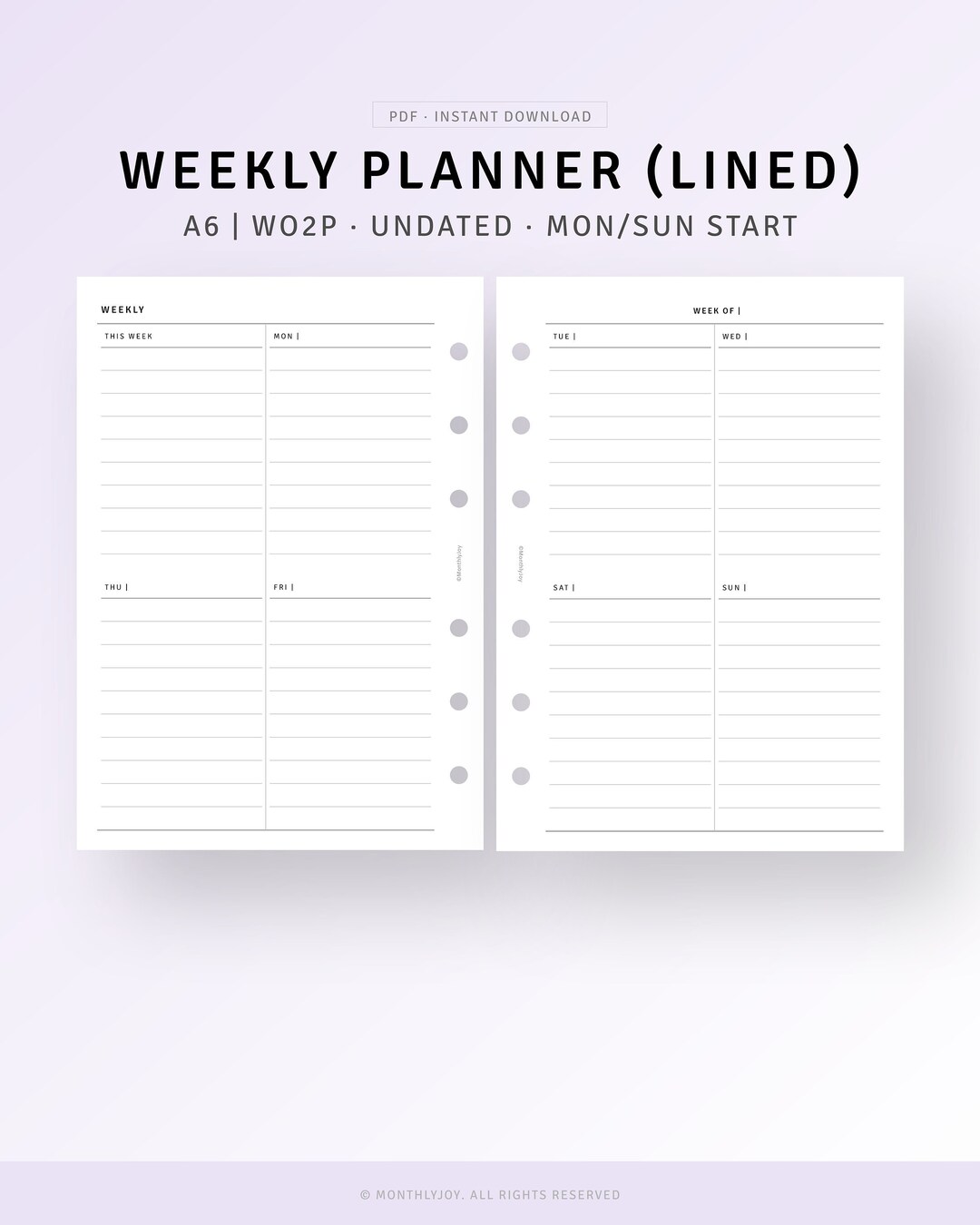 A6 Size Weekly Planner Pages Printable Week on Two Pages, Weekly Agenda ...
