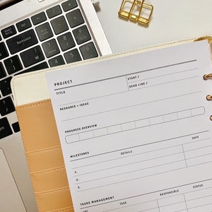 A5 Inserts, Project Planner Tracker Printable Project Management Sheet ...