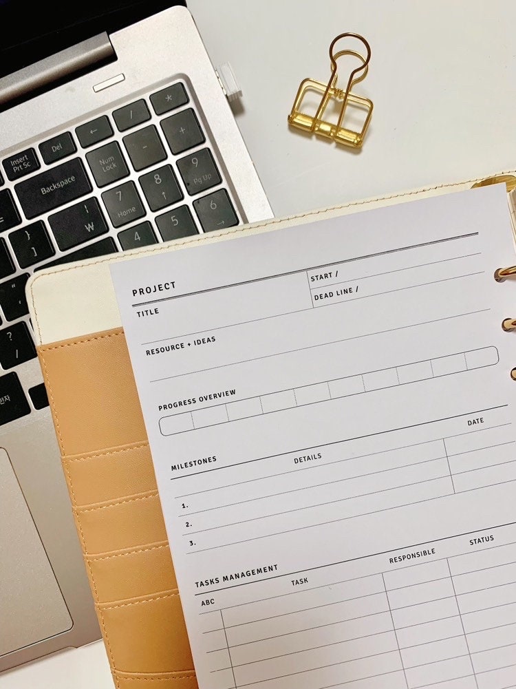 A5 Inserts, Project Planner Tracker Printable Project Management Sheet ...