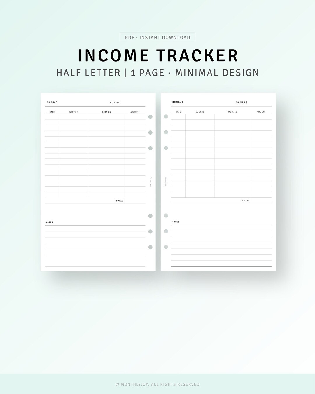 Income Tracker Printable Half-letter Planner Inserts, Finance Planner ...