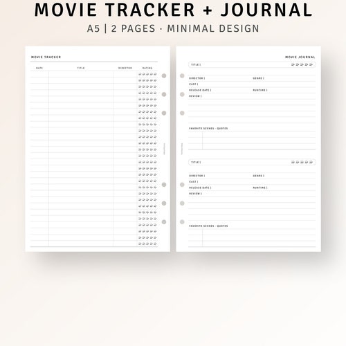 Printable Movie Tracker Minimal Film Journal Fillable PDF - Etsy