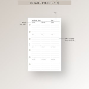 Important Dates Printable FC Compact Inserts, Birthday Event ...
