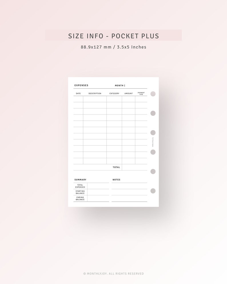 Printable Expense Tracker Pocket Plus Inserts Monthly Expense - Etsy