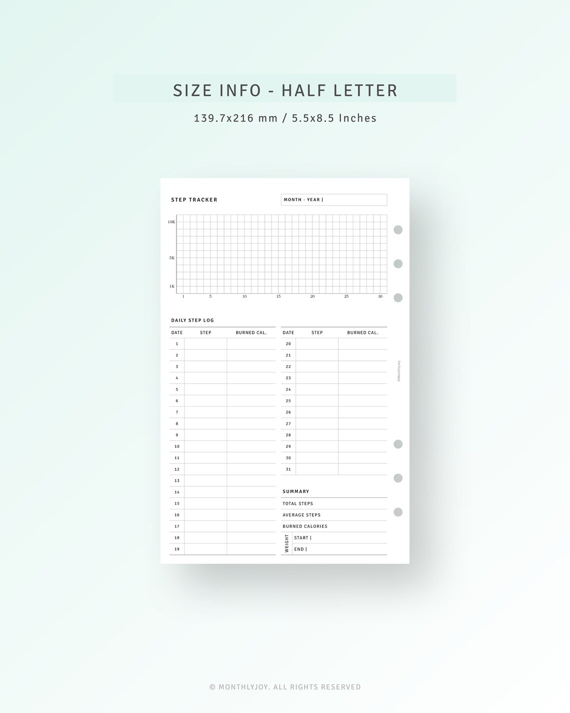 Step Tracker Printable Half Letter Inserts Daily Step Count - Etsy
