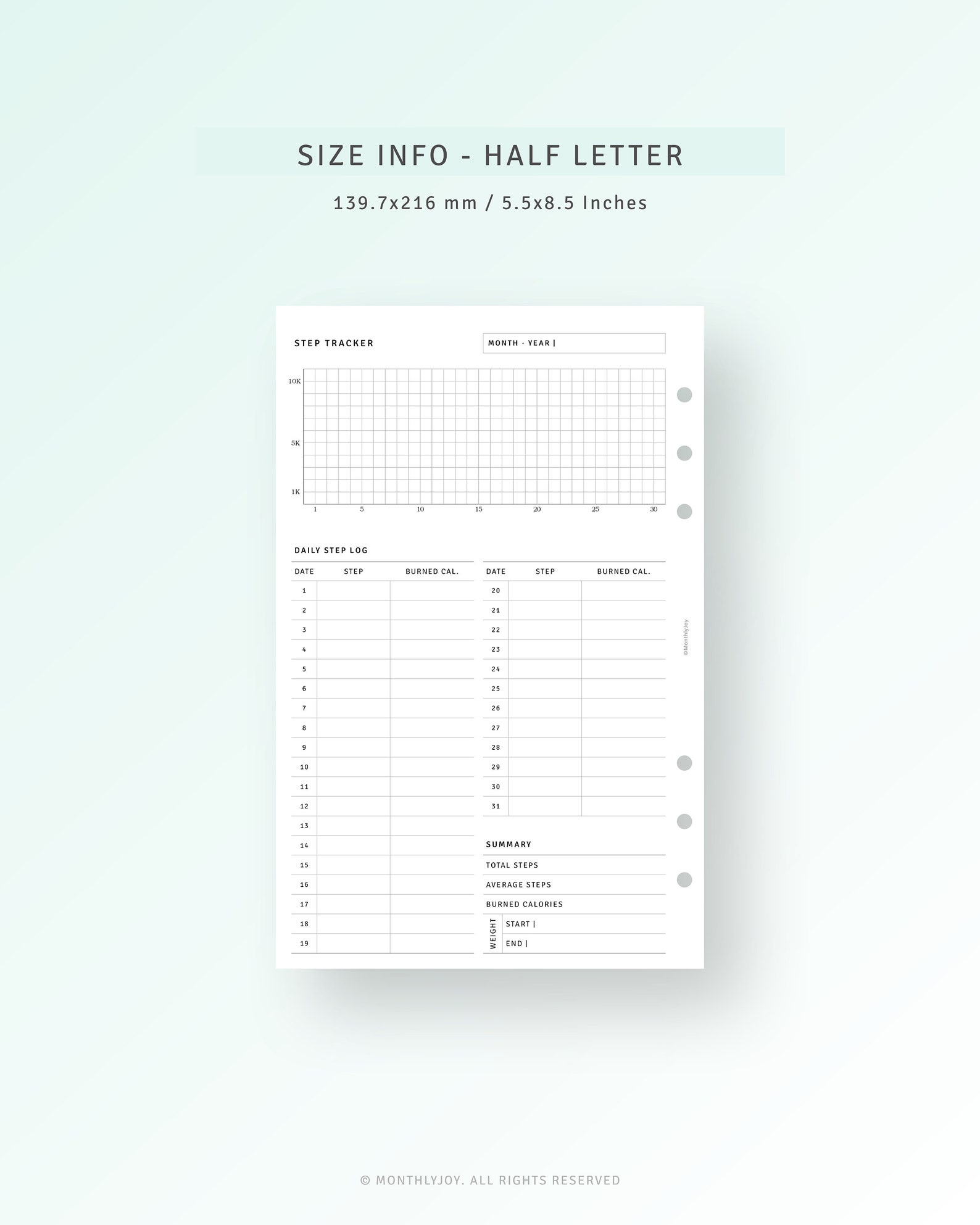 Step Tracker Printable Half Letter Inserts Daily Step Count - Etsy