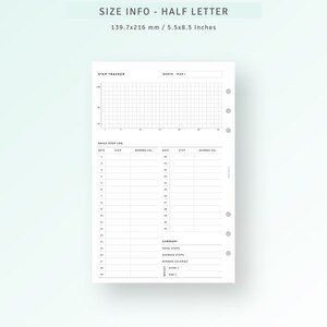 Step Tracker Printable Half Letter Inserts, Daily Step Count Chart ...