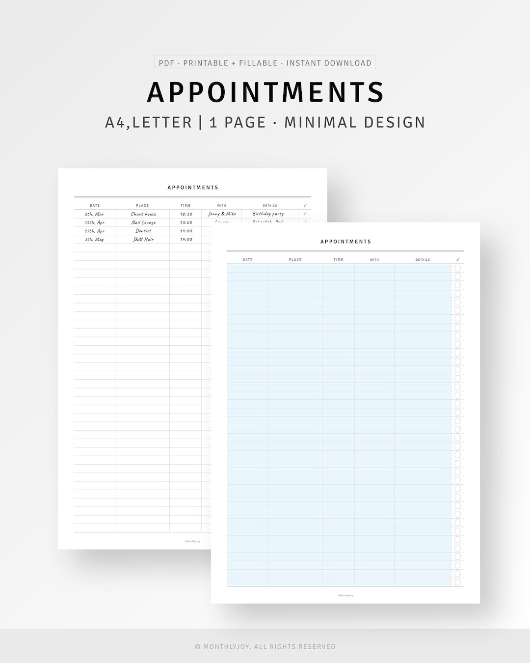 Appointments Scheduling Printable A4/letter Inserts, Doctor Meeting ...