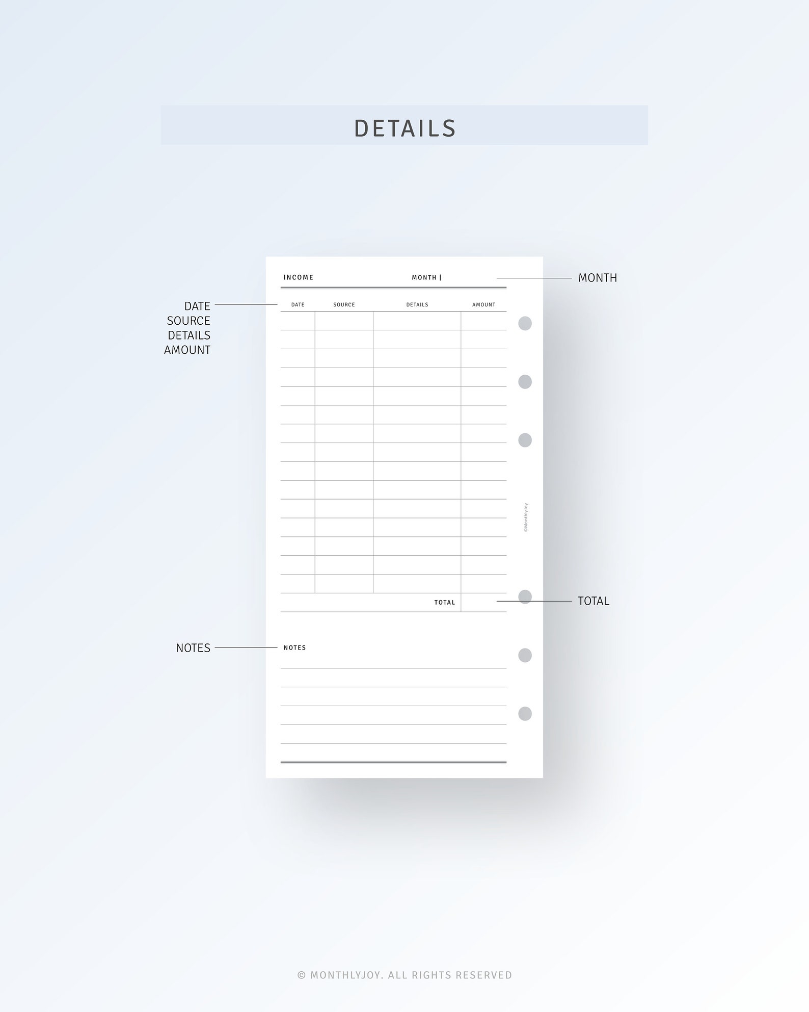 Personal, Income Tracker Printable Inserts, Monthly Income Planner ...