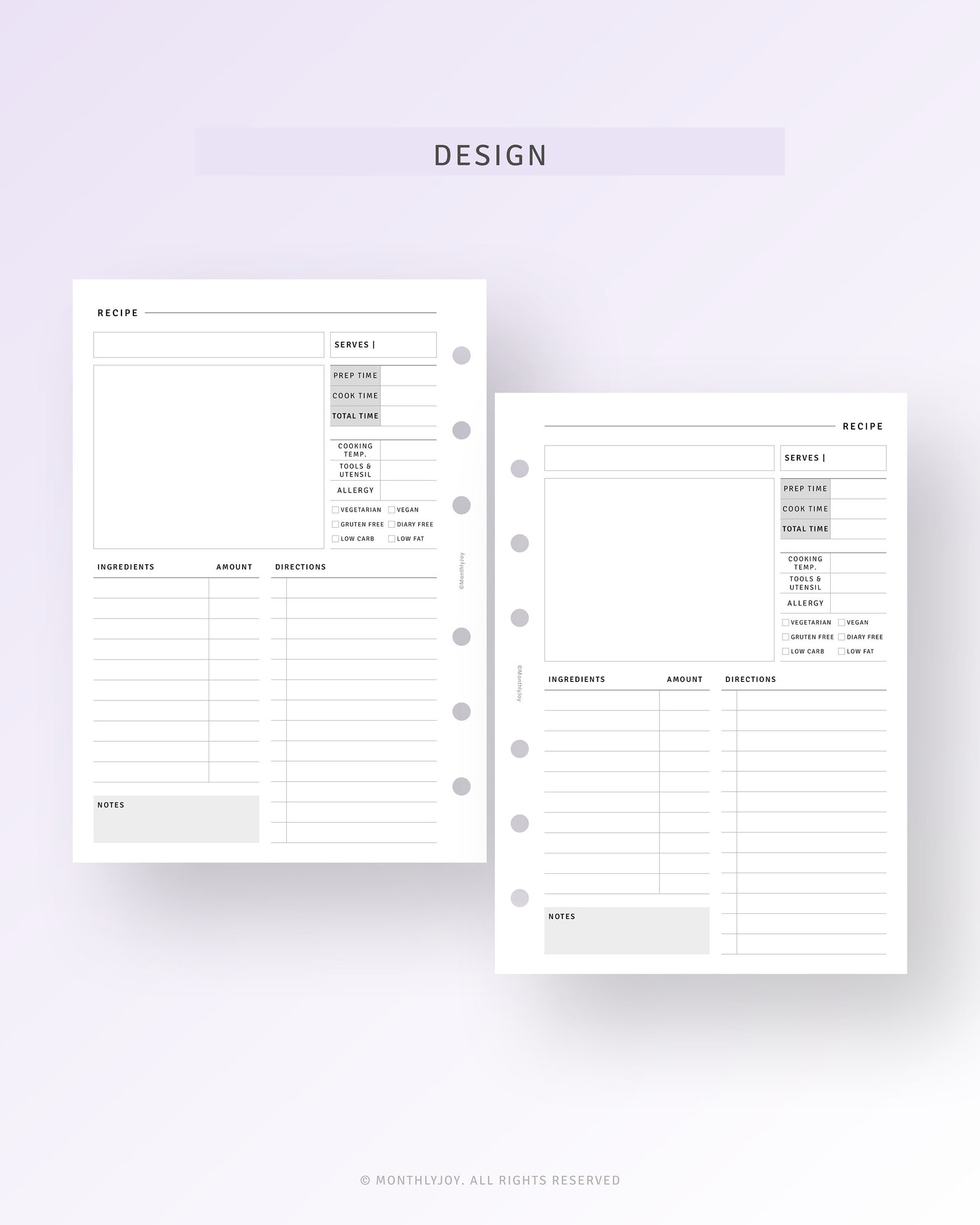 Recipe Journal A6 Ring Printable Inserts Food Recipe - Etsy