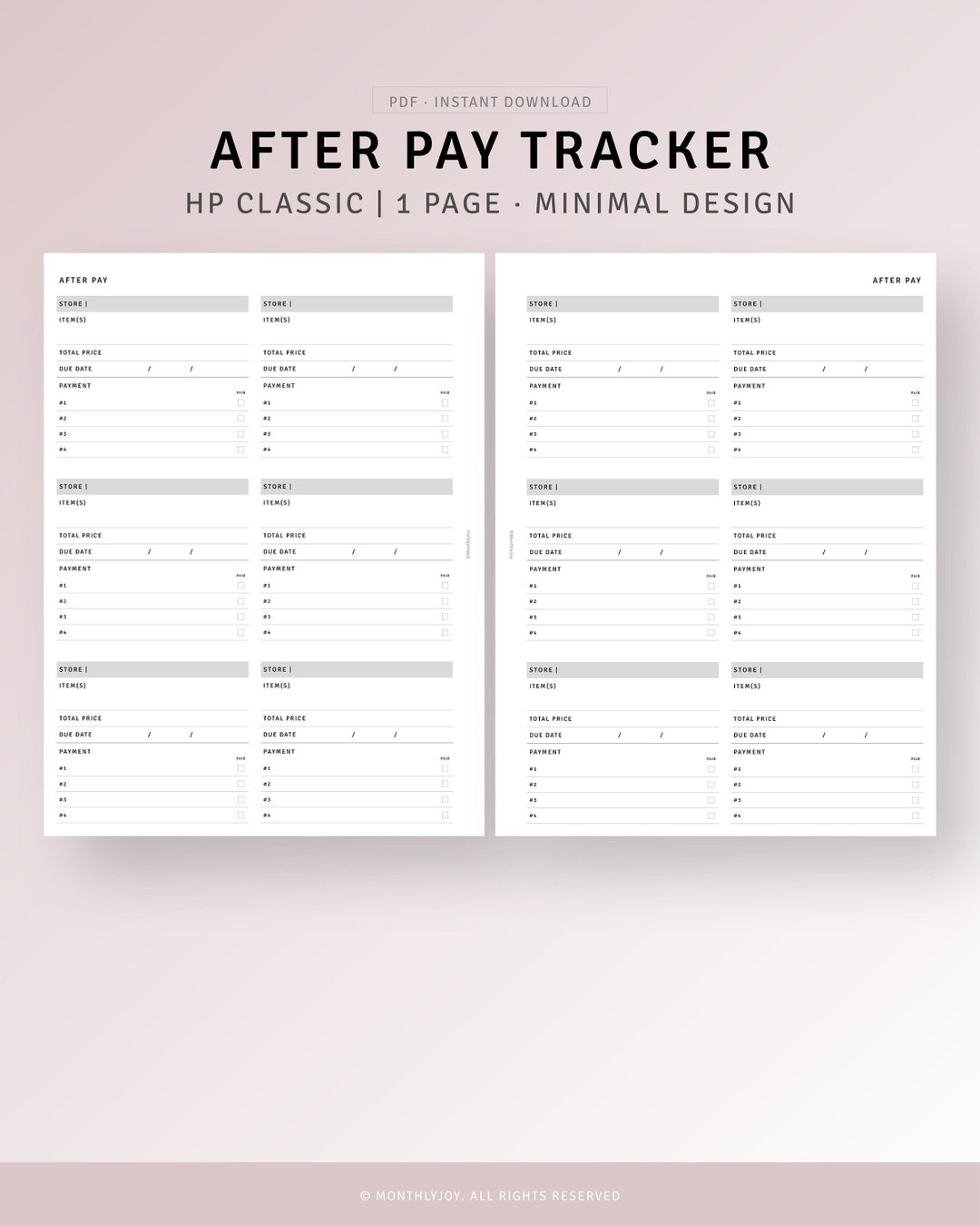 After Pay Tracker HP Classic Printable Inserts, Spending Tracker ...