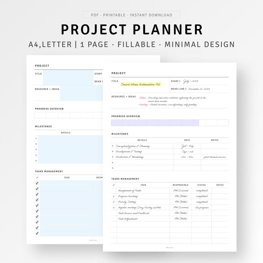 Project Planner Printable A4/letter Inserts, Work Project Management ...