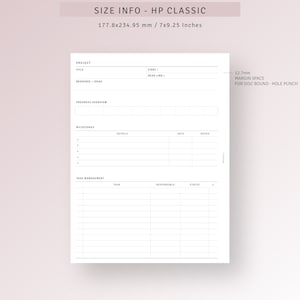 Project Planner Printable HP Classic Inserts, Work Project Management ...