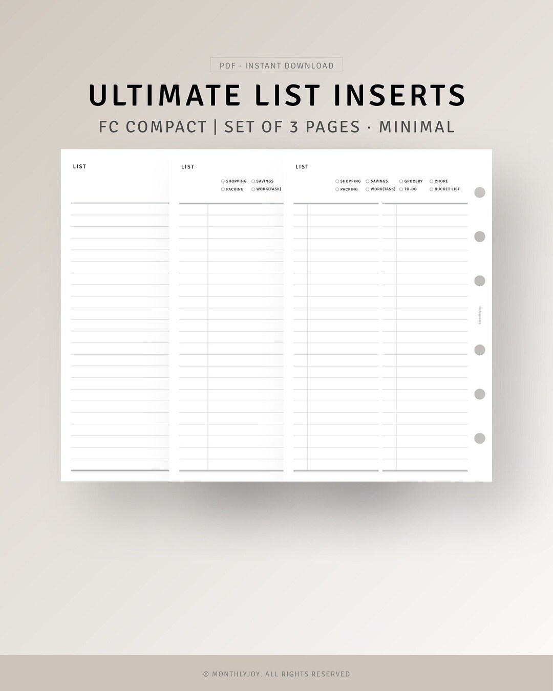 List Tracker Printable FC Compact Inserts, Grocery Shopping Wish List ...