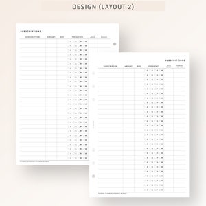 Subscription Tracker A5 Printable Planner Inserts, Membership Log ...