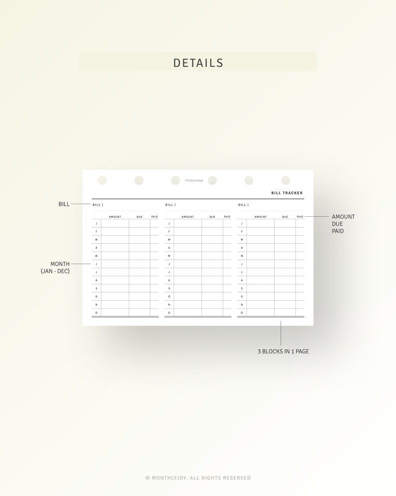 Bill Organizer Printable Pocket Planner Inserts Monthly Bill | Etsy