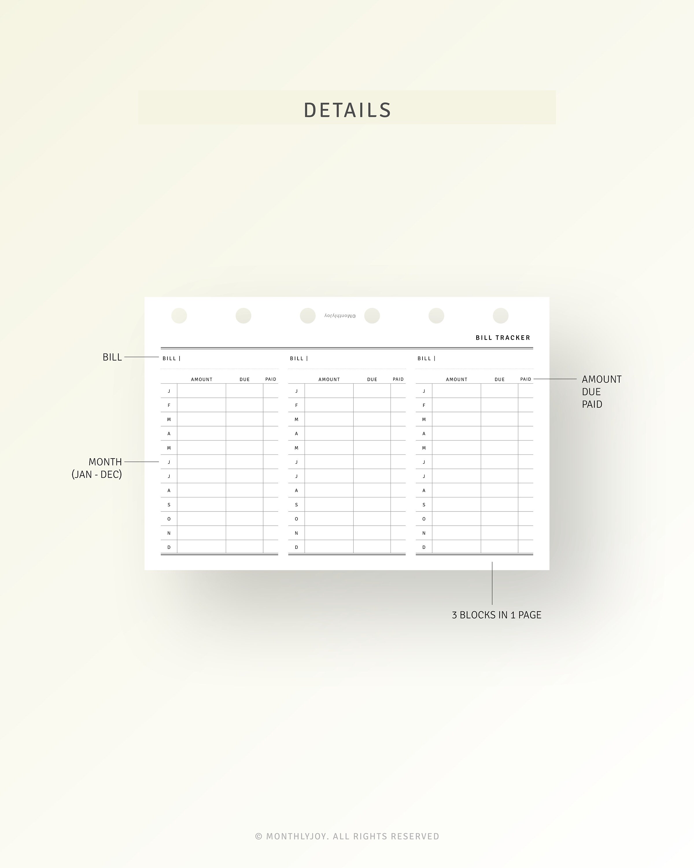 Bill Organizer Printable Pocket Planner Inserts Monthly Bill - Etsy