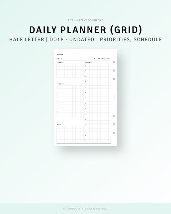 Daily Schedule Planner Half-letter Inserts Printable Undated - Etsy