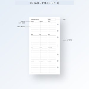 Yearly Important Dates Tracker Personal Planner Printable Birthday ...