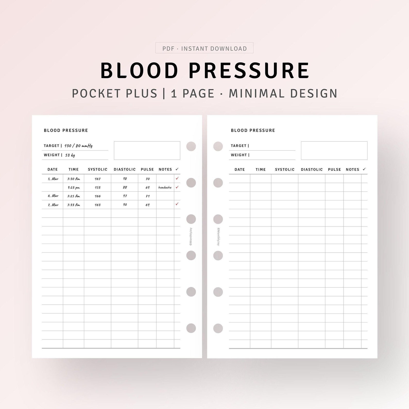 Blood Pressure Tracker Pocket Plus Inserts Printable BP Tracking ...
