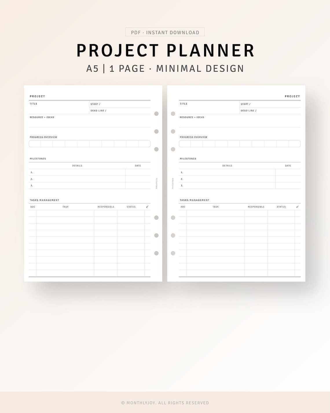 A5 Inserts Project Planner Tracker Printable Project - Etsy