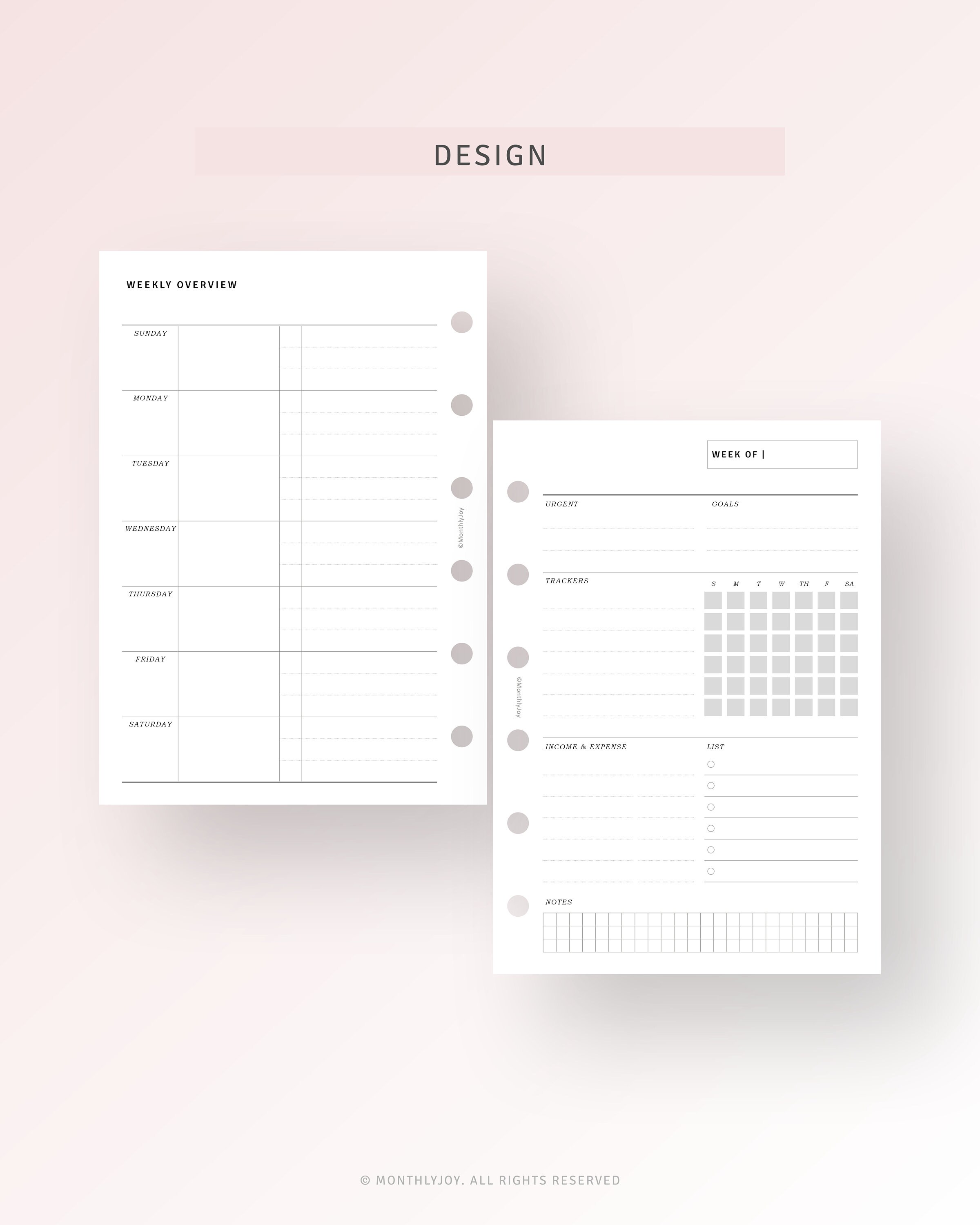 Weekly Overview Printable Pocket Plus Inserts Schedule Organizer With ...