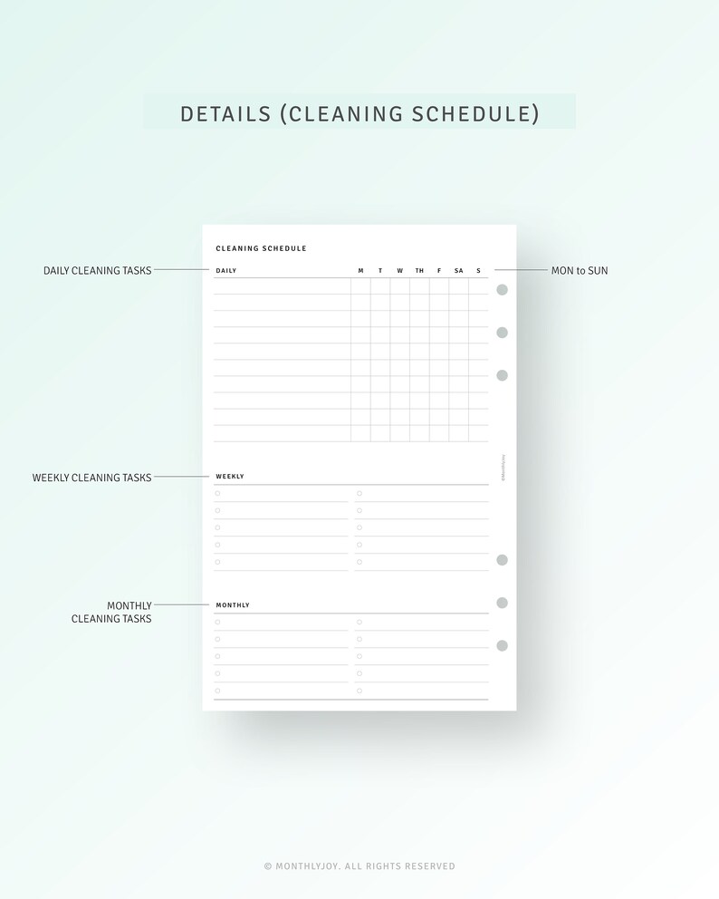 Cleaning Schedule Printable Half Letter Inserts, Zone Cleaning Tracker ...