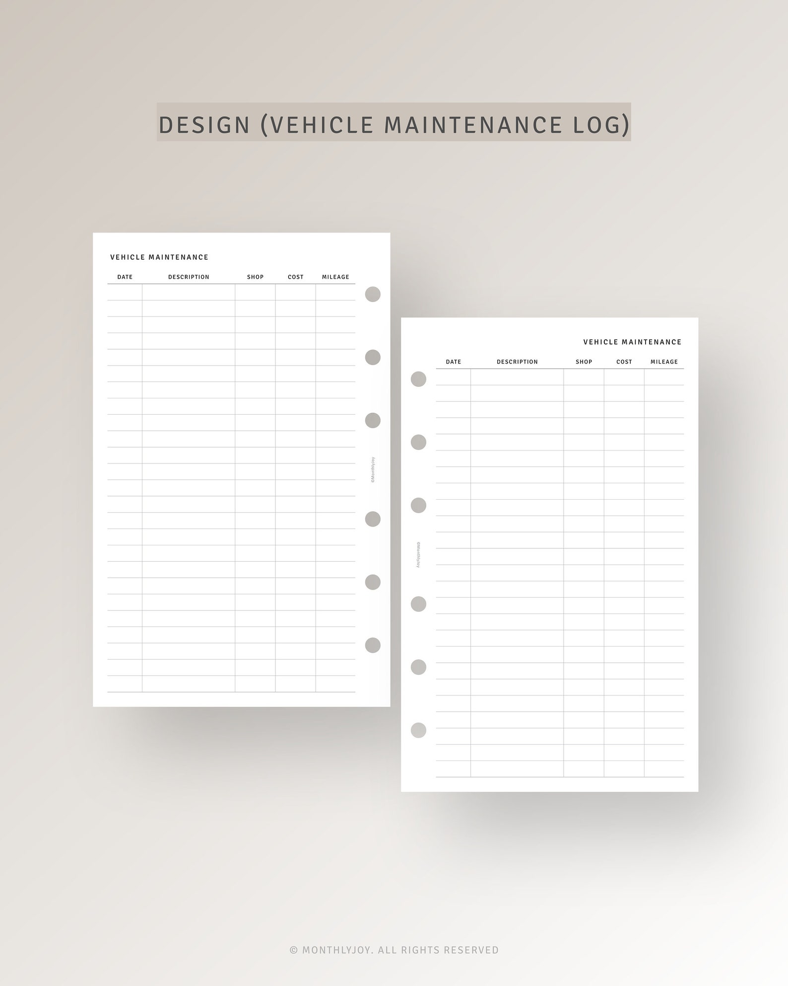 Car Maintenance Log FC Compact Inserts Printable Vehicle Service ...