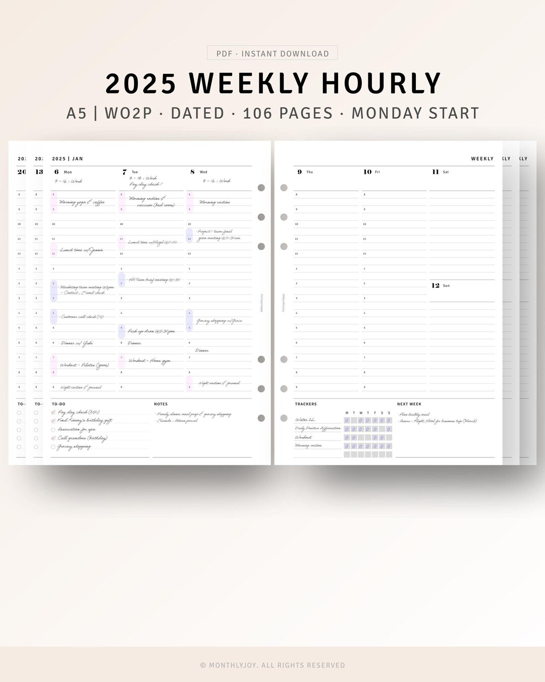 A5 Inserts, 2025 Weekly Planner Printable 2025 Dated Weekly Schedule ...