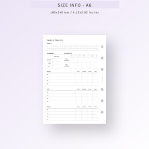 Calorie Tracker A6 Inserts Printable Food Diary Journal Template, Daily ...