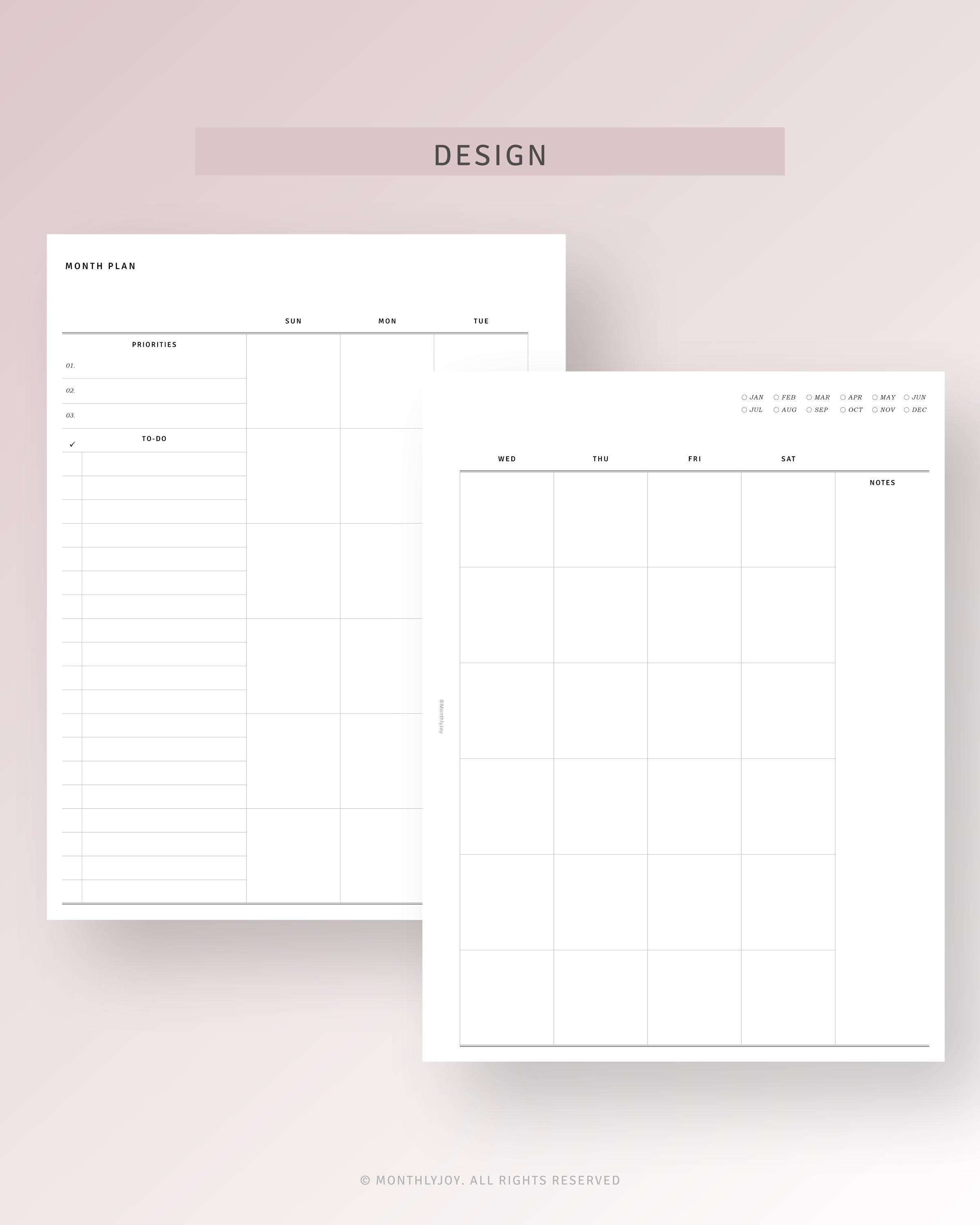 Undated Monthly Planner on 2 Pages Printable Month at A Glance, Blank ...