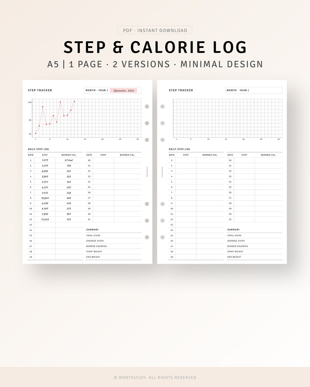 Step Tracker Printable A5 Inserts, Weight Loss Tracker, Calorie Log ...