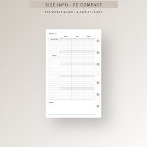Undated Monthly Planner FC Compact Printable Month on Two Pages, to Do ...