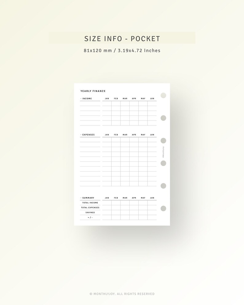 Yearly Budget Planner Pocket Printable Inserts, Income Expenses ...