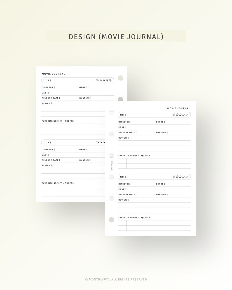 Movie Journal Printable Pocket Ring Inserts, TV Series Tracker, Movie ...