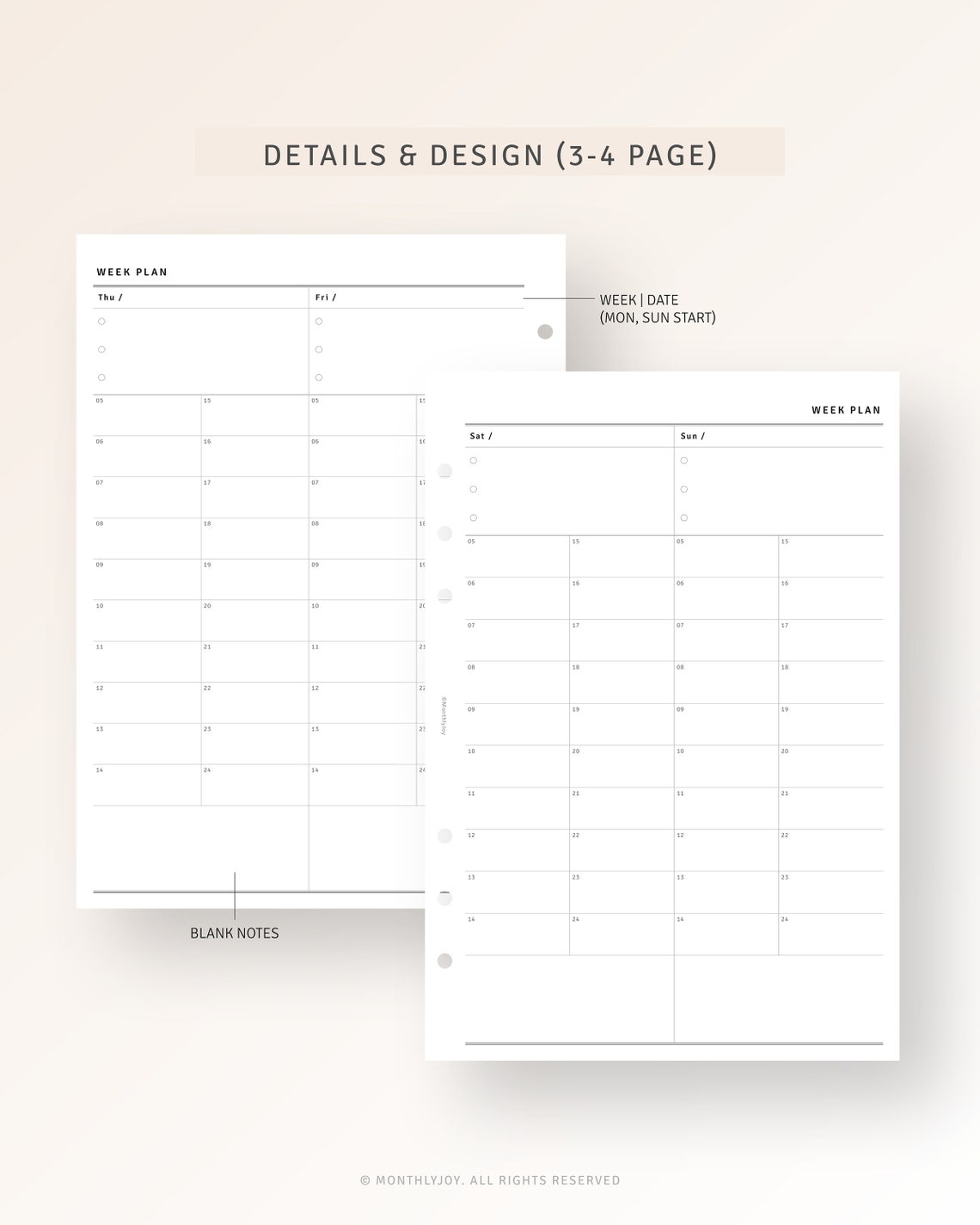 Week on 4 Pages A5 Inserts Printable Weekly Schedule Organizer With ...