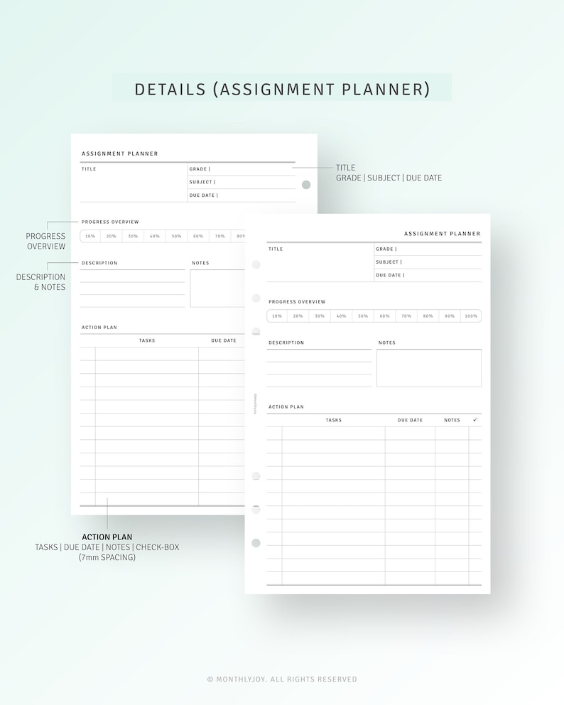 Assignment Tracker Printable Homework Tracker for Student, College New ...