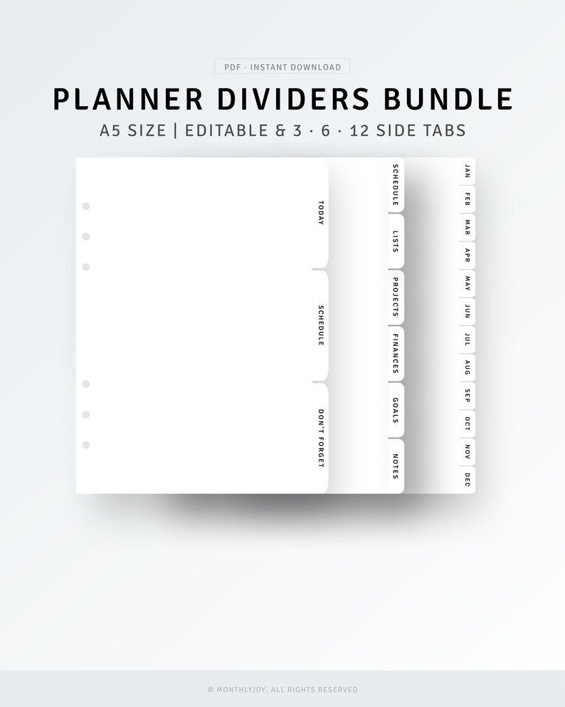 Planner Dividers A5 Printable PDF PNG Editable Side Tab - Etsy