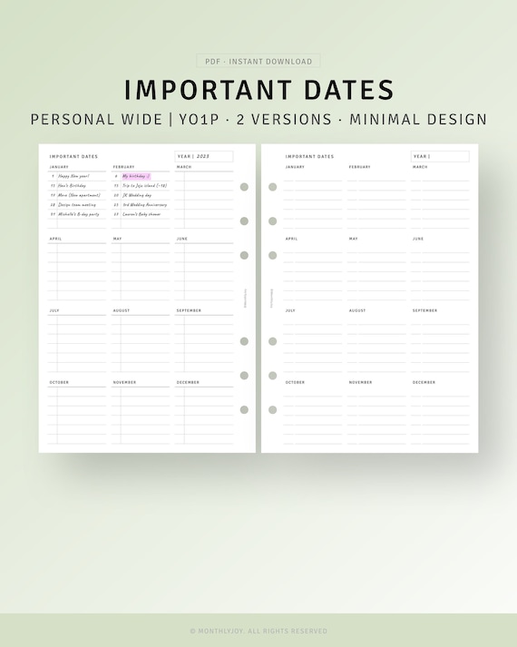 Important Dates To Remember Printable