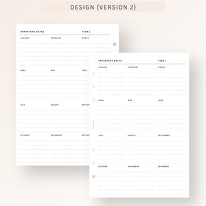 Yearly Important Dates Printable A5 Planner Inserts, Birthday Parties ...