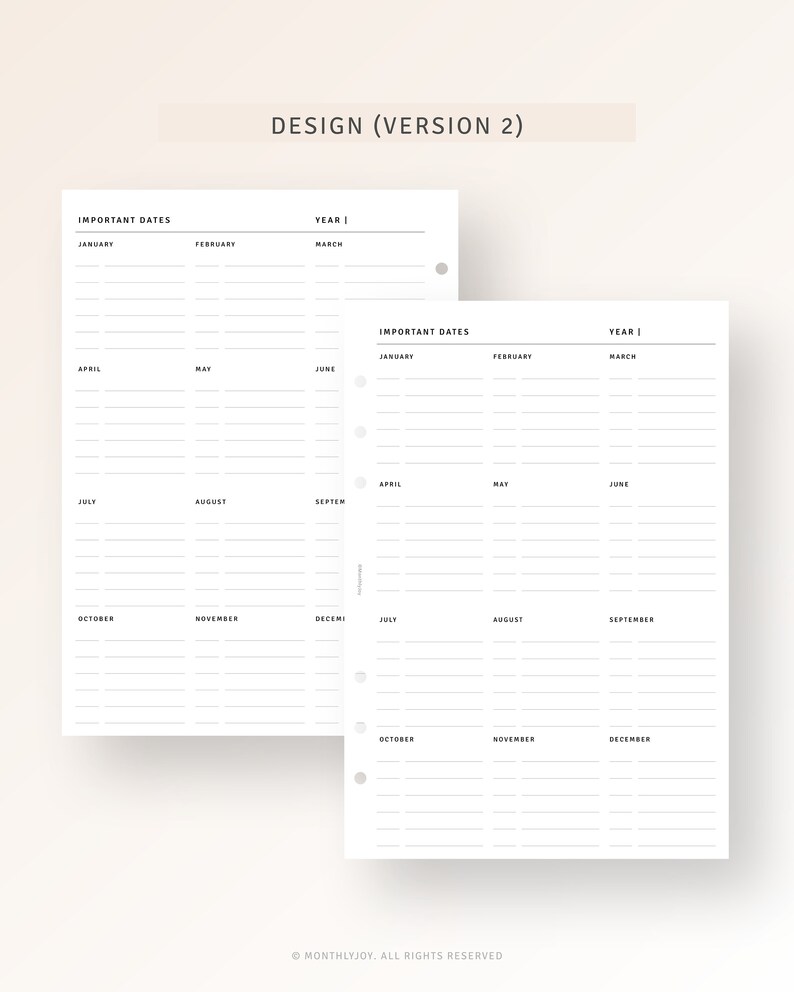 Yearly Important Dates Printable A5 Planner Inserts, Birthday Parties ...